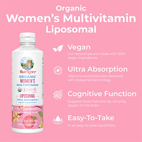 MaryRuth's Multivitamin for Women | USDA Organic | Sugar Free Womens Multivitamin | Liquid Vitamins for Women | Immune Support Liquid Liposomal | Cognitive Health & Mood Balance | Vegan | 15.22 Fl Oz