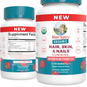 maryruth’s hair skin and nail vitamins | usda organic | biotin gummies with vitamin c & vitamin e | hair growth vitamins | skin care | nail growth | hair skin and nails gummies for ages 14+ | 60 count