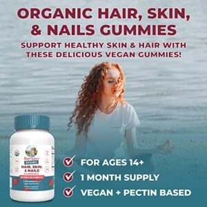 MaryRuth's Hair Skin and Nail Vitamins | USDA Organic | Biotin Gummies with Vitamin C & Vitamin E | Hair Growth Vitamins | Skin Care | Nail Growth | Hair Skin and Nails Gummies for Ages 14+ | 60 Count