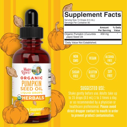 Pumpkin Seed Oil Liquid Drops by MaryRuth's | 2 Month Supply | Sugar Free | USDA Organic Pumpkin Seed Oil for Men & Women | Urinary Tract Support | Hair & Skin Health | Vegan | Gluten Free | 1 Fl Oz