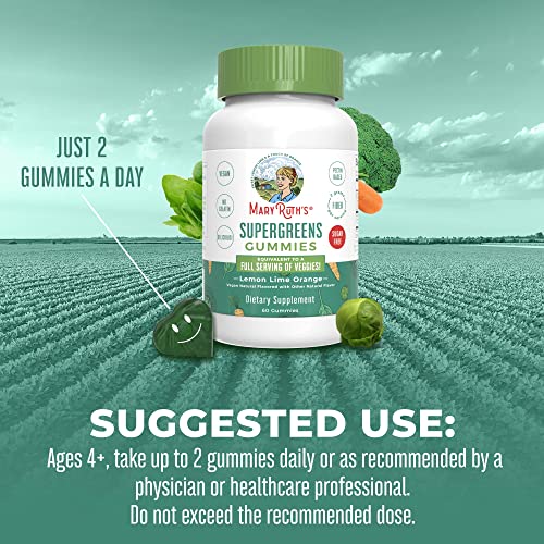 MaryRuth's Super Greens Gummies | Sugar Free | Super Greens Powder in a Gummy | 8 Greens Gummies with a Full Serving of Veggies for Adult & Kids Age 4+ | 2g Fiber Per Serving | Vegan | 60 Count