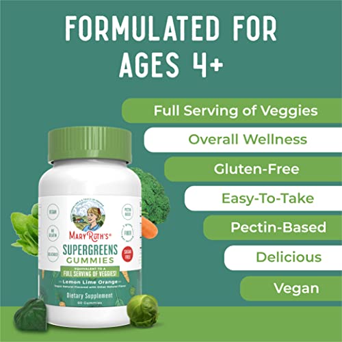 MaryRuth's Super Greens Gummies | Sugar Free | Super Greens Powder in a Gummy | 8 Greens Gummies with a Full Serving of Veggies for Adult & Kids Age 4+ | 2g Fiber Per Serving | Vegan | 60 Count