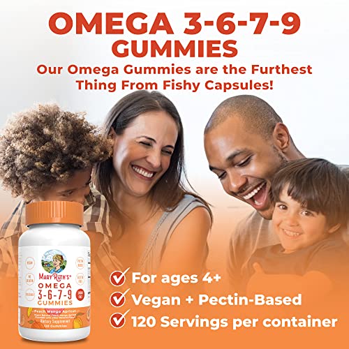 Vegan Omega 3 6 7 9 Gummies by MaryRuth's | Up to 4 Month Supply | Omega 3 Supplement with Flaxseed Oil | Omega 3 Gummies for Heart Health | No Fish Taste | Non-GMO | 120 Count