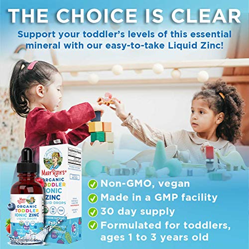 Toddler Liquid Ionic Zinc with Organic Glycerin by MaryRuth's, Zinc Sulfate for Immune Support, Vegan, Formulated for Ages 1-3, 1 Month Supply, 2 Fl Oz