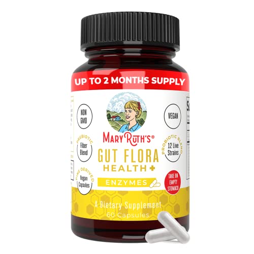 Gut Flora Health+ Enzymes by MaryRuth's | Up to 2 Month Supply | Prebiotic Probiotic Digestive Enzyme Blend for Healthy Gut Biome & Digestive Support | Immune Function & Gastrointestinal Health