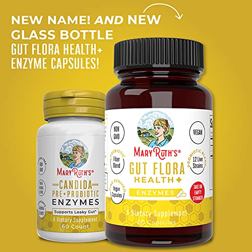 Gut Flora Health+ Enzymes by MaryRuth's | Up to 2 Month Supply | Prebiotic Probiotic Digestive Enzyme Blend for Healthy Gut Biome & Digestive Support | Immune Function & Gastrointestinal Health