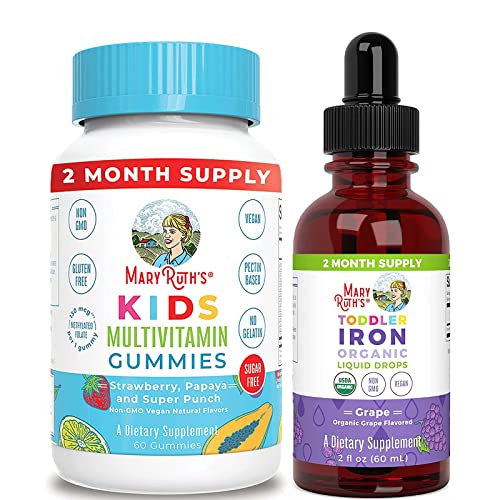 Kids Multivitamin Gummies & Liquid Iron for Children Ages 1-3 Bundle by MaryRuth | Made with Organic Ingredients | Immune Support | Iron Supplement for Toddlers | Vegan | Non-GMO | Gluten Free.