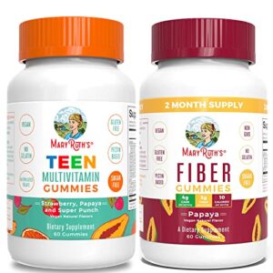 teen multivitamin gummies & fiber gummies for adults bundle by maryruth’s | vitamin c, d and e, b vitamins | biotin | immune support | energy, skin & hair | prebiotics | gut health & digestion support