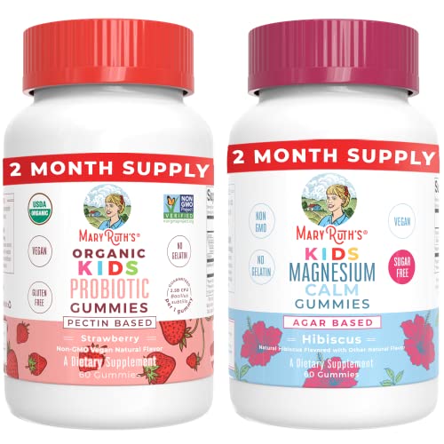 Kids Magnesium Citrate Gummies & Kids Probiotic Gummies Bundle by MaryRuth's | Magnesium Supplement | Stress Relief, Bone, Nerve Health | Digestive Support, Immune Support & Gut Health Supplement.