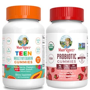 teen multivitamin gummies & usda adult organic probiotic gummies bundle by maryruth’s | vitamin c, d and e, b vitamins | immune support | energy, skin & hair | digestive & immune support | gut health