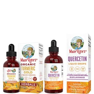 usda organic turmeric gold liquid herbal drops & quercetin liquid drops bundle by maryruth’s | immune & digestive support | inflammation support | cellular health | sugar free | vegan | non-gmo