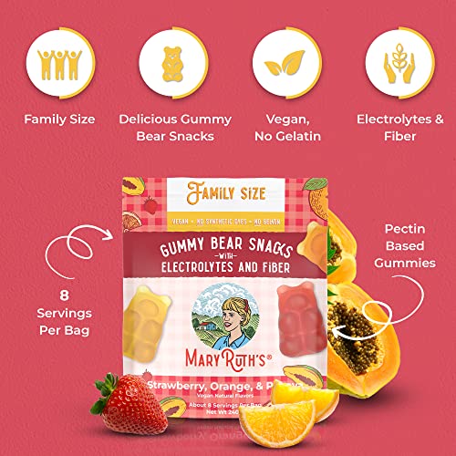 MaryRuth's Gummy Bears Snacks | Delicious Gummies with Electrolytes and Fiber | Gummy Candy Made with Organic Cane Sugar | Variety Pack | Vegan | Gluten Free | Non-GMO | Family Size | 240g