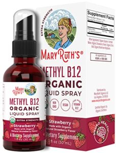 vitamin b 12 spray | usda organic liquid b12 spray for nerve function & energy boost | sugar free | non-gmo, vegan, gluten free | strawberry | 1 fl oz (pack of 1)