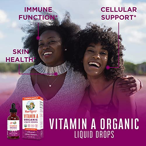 MaryRuth’s USDA Organic Vitamin A Liquid Drops | 3 Month Supply | Immune Support, Eye Health, Skin Health for Ages 14+ | 750mcg per Serving | Sugar Free | Vegan | Non-GMO | Gluten Free | 1oz