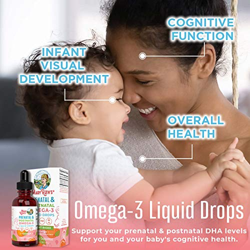 Prenatal & Postnatal Omega-3 Liquid Drops by MaryRuth's | 800mg DHA & 8mg of EPA Per Serving | Cognitive Support, Overall Wellness for Mom & Baby | 2oz