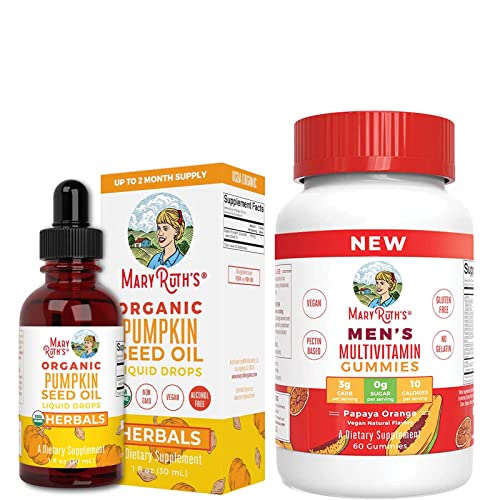 Pumpkin Seed Oil & Men's Multivitamin Gummies Bundle by MaryRuth | Urinary Tract Support & Hair Growth Herbal Drops | Vegan Mens Daily Multivitamins for Immune Support, Non-GMO, Gluten Free