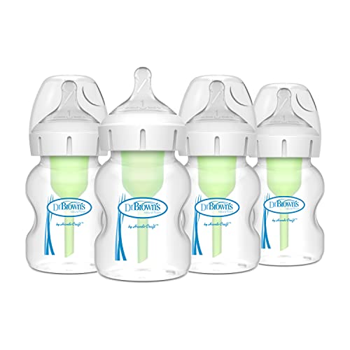 Dr. Brown’s Natural Flow® Anti-Colic Options+™ Wide-Neck Baby Bottles 5 oz/150 mL, with Level 1 Slow Flow Nipple, 4 Pack, 0m+