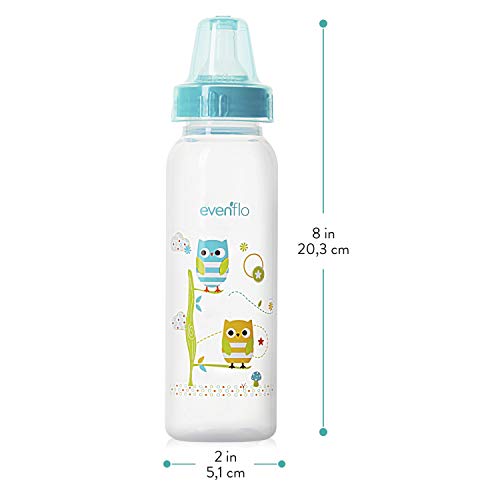 Evenflo Feeding Classic Prints Polypropylene Bottles for Baby, Infant and Newborn - Blue/Green/Teal, 8 Ounce (Pack of 12)