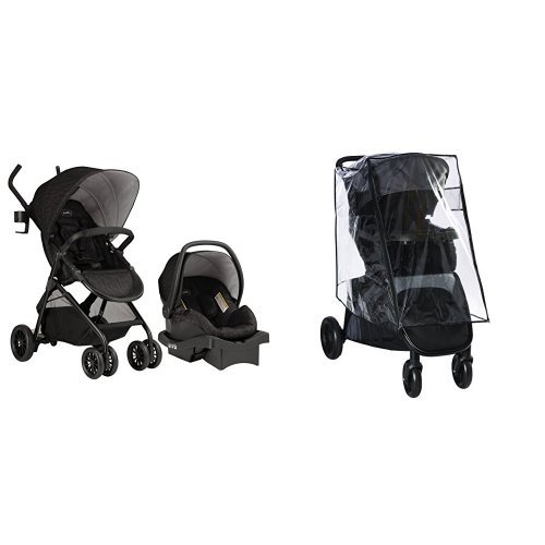 Evenflo Sibby Travel System, Charcoal with Stroller Weather Shield & Rain Cover