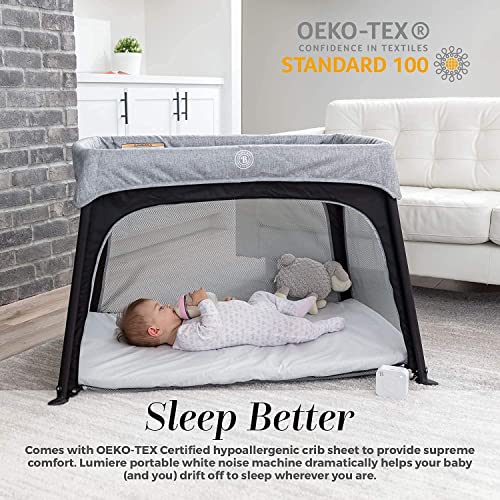 Lumiere，All-in-One Lightweight Travel Crib and Bassinet for Baby and Toddler，Portable Play Yard for Baby for Better, Safer Sleeping，w/Ventilated Mattress，Oeko-TEX Waterproof Cover & 1 Fitted Sheet