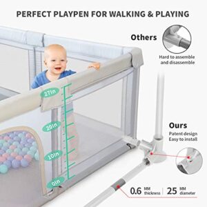 ANGELBLISS Baby Playpen, Extra Large Playard, Indoor & Outdoor Kids Activity Center with Anti-Slip Base, Sturdy Safety Play Yard with Breathable Mesh, Kid's Fence for Infants Toddlers(Grey,71”x59”)