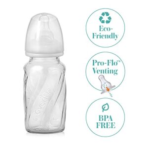 Evenflo Feeding Glass Premium Proflo Vented Plus Bottles for Baby, Infant and Newborn - Helps Reduce Colic - Clear, 4 Ounce (Pack of 6)