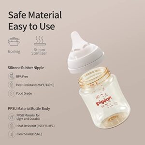 Pigeon PPSU Nursing Bottle Wide Neck, Streamlined Body, Natural Feel, Easy to Clean, White, 5.4 Oz (Pack of 2）