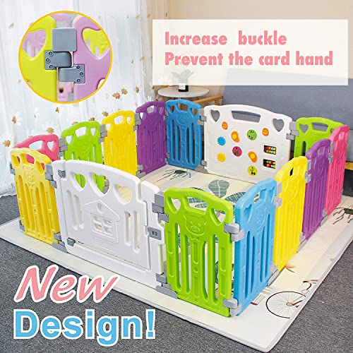 Baby Playpen Kids Activity Centre Safety Play Yard Home Indoor Outdoor New Pen (Multicolour, Classic Set 14 Panel)