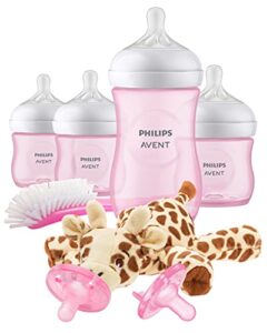 philips avent natural baby bottle with natural response nipple, pink baby gift set with snuggle, scd838/03