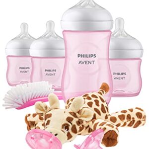 Philips Avent Natural Baby Bottle with Natural Response Nipple, Pink Baby Gift Set with Snuggle, SCD838/03