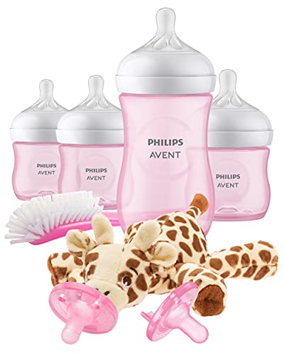 Philips Avent Natural Baby Bottle with Natural Response Nipple, Pink Baby Gift Set with Snuggle, SCD838/03