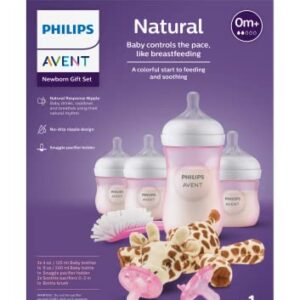 Philips Avent Natural Baby Bottle with Natural Response Nipple, Pink Baby Gift Set with Snuggle, SCD838/03