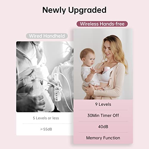 Breast Pump,Double Wearable Breast Pump,Electric Hands Free Breast Pumps with 2 Modes,9 Levels,LCD Display,Memory Function Rechargeable Double Milk Extractor with Massage and Pumping Mode-24mm Flange