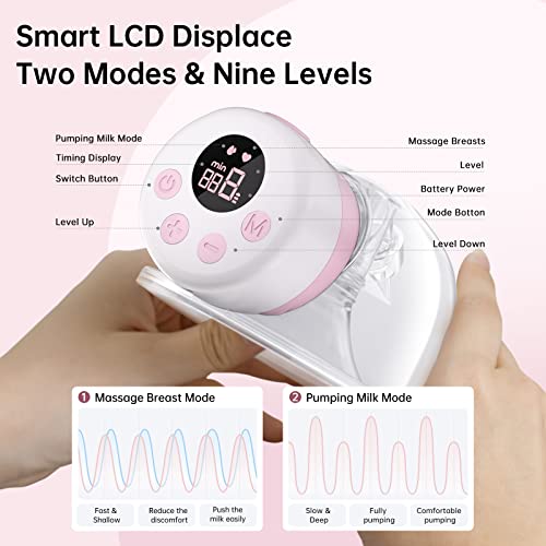 Breast Pump,Double Wearable Breast Pump,Electric Hands Free Breast Pumps with 2 Modes,9 Levels,LCD Display,Memory Function Rechargeable Double Milk Extractor with Massage and Pumping Mode-24mm Flange