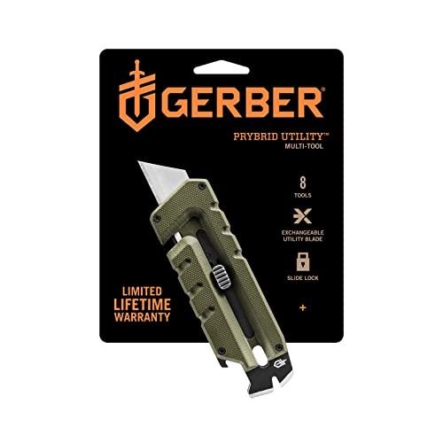 Gerber Gear 31-003743 Prybrid Utility Knife with Pry bar, Multitool Pocket Knife with Retractable Blade,EDC Gear, Green