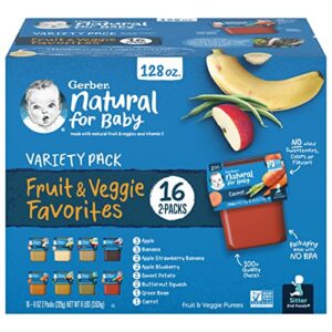 gerber purees 2nd foods veggie & fruit variety pack, 8 ounces, box of 16 (packaging may vary)