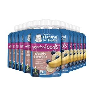 gerber baby food pouches, toddler 12+ months, wonderfoods, banana blueberry, 3.5 ounce (pack of 12)