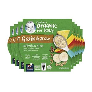 gerber organic grain & grow morning bowl, oats, red quinoa & farro with tropical fruits, 4.5 ounce (pack of 8)