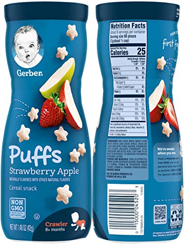 Gerber Puffs Cereal Snack Variety Pack - 1 Apple Cinnamon, 1 Blueberry, 1 Strawberry Apple - 1.48 OZ Each (Pack of 3)