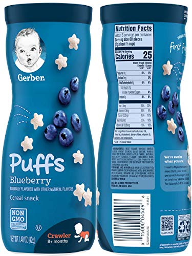 Gerber Puffs Cereal Snack Variety Pack - 1 Apple Cinnamon, 1 Blueberry, 1 Strawberry Apple - 1.48 OZ Each (Pack of 3)