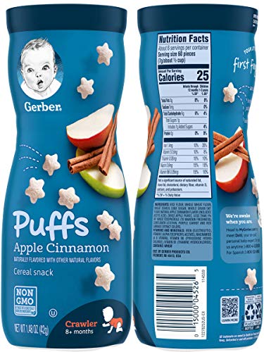 Gerber Puffs Cereal Snack Variety Pack - 1 Apple Cinnamon, 1 Blueberry, 1 Strawberry Apple - 1.48 OZ Each (Pack of 3)