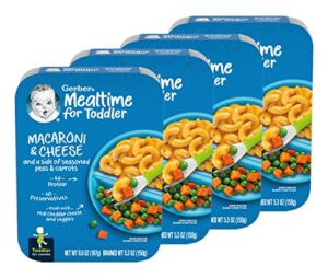 gerber mealtime for toddler macaroni & cheese with side of seasoned peas & carrots, made with real cheddar cheese & farm grown veggies, 6.6 oz (pack of 4)