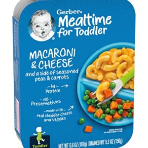 Gerber Mealtime for Toddler Macaroni & Cheese with Side of Seasoned Peas & Carrots, Made with Real Cheddar Cheese & Farm Grown Veggies, 6.6 OZ (Pack of 4)