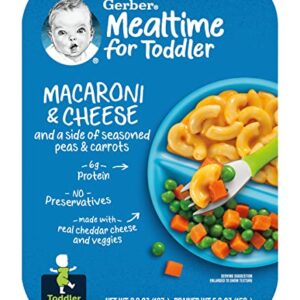 Gerber Mealtime for Toddler Macaroni & Cheese with Side of Seasoned Peas & Carrots, Made with Real Cheddar Cheese & Farm Grown Veggies, 6.6 OZ (Pack of 4)