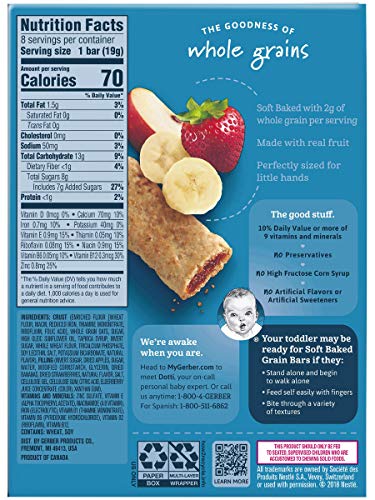 Gerber Soft Baked Grain Bars Variety Pack - 1 Box Apple Cinnamon & 1 Box Strawberry Banana - 8 Individually Wrapped Bars/Box (Pack of 2 Boxes)