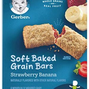 Gerber Soft Baked Grain Bars Variety Pack - 1 Box Apple Cinnamon & 1 Box Strawberry Banana - 8 Individually Wrapped Bars/Box (Pack of 2 Boxes)