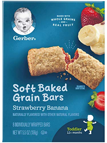 Gerber Soft Baked Grain Bars Variety Pack - 1 Box Apple Cinnamon & 1 Box Strawberry Banana - 8 Individually Wrapped Bars/Box (Pack of 2 Boxes)