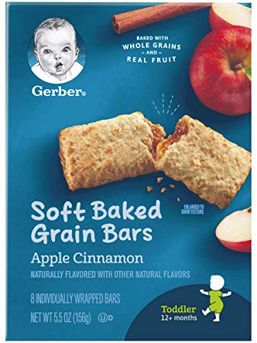 Gerber Soft Baked Grain Bars Variety Pack - 1 Box Apple Cinnamon & 1 Box Strawberry Banana - 8 Individually Wrapped Bars/Box (Pack of 2 Boxes)