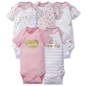 gerber baby girls 5-pack short sleeve variety onesies bodysuits princess arrival 0-3 months