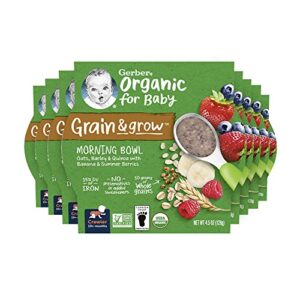 gerber organic grain & grow morning bowl, oats, barley & red quinoa with banana & summer berries, 4.5 ounce (pack of 8)